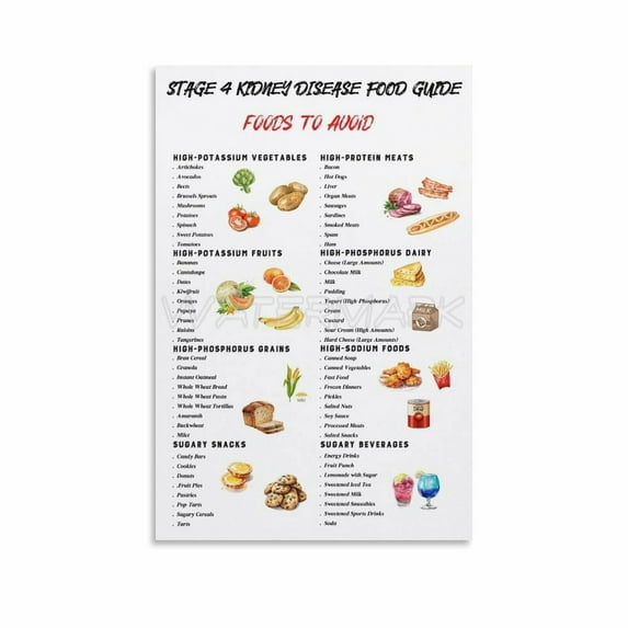 Stage 4 Kidney Disease Food List Poster, Renal Diet, Kidney Disease ...