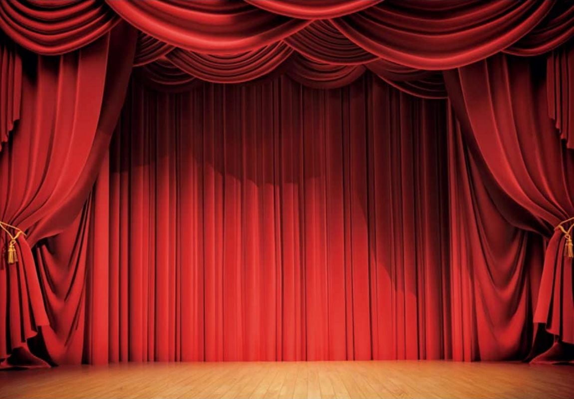 Stage Birthday ration Golden Background Photo Red Drapes Curtains ...