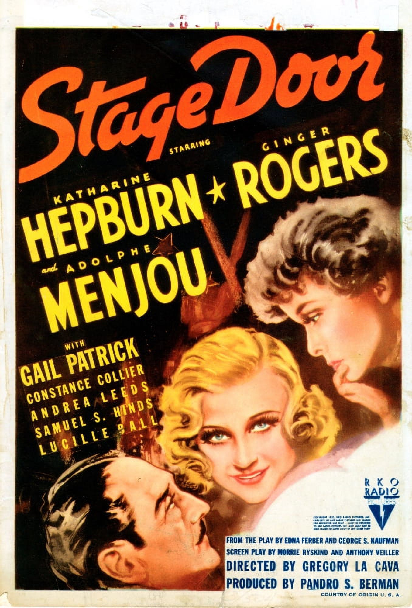 Stage Door Us Poster From Left: Adolphe Menjou Ginger Rogers Katharine ...