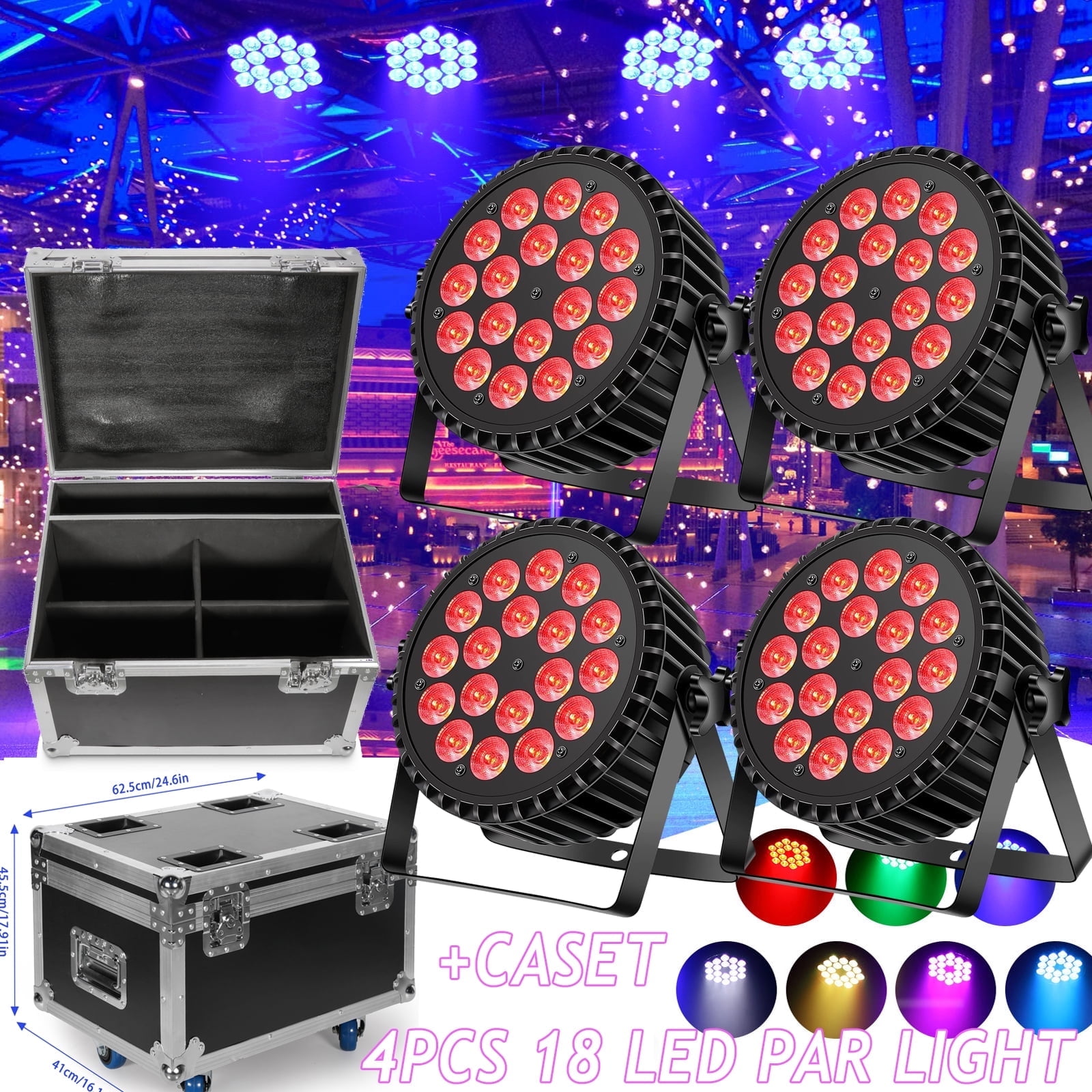 Stage Light w/Flightcase, 18x10W RGBW 4 IN 1 DMX Stage Par Light by DMX ...