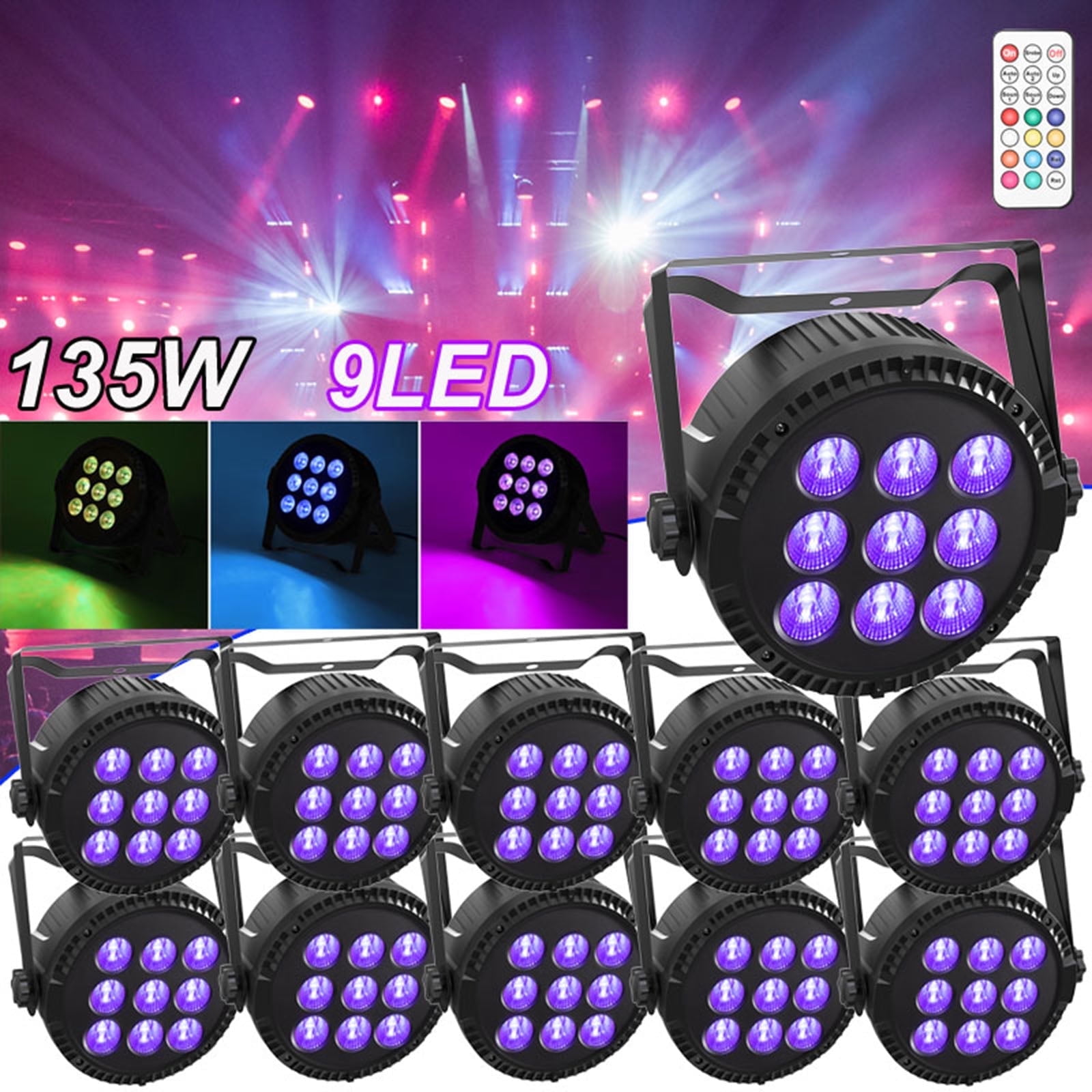 Stage Lights,9 LED DJ Par Lights RGBW Mixed Effect Stage Lighting DMX ...