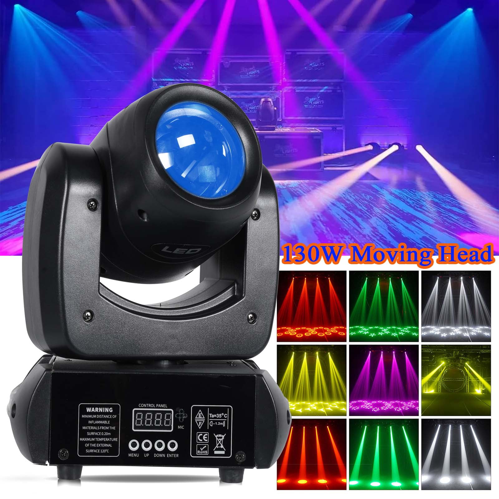 StageGlow Stage Lights, 130W LED Moving Head Spotlights, 12 Patterns ...