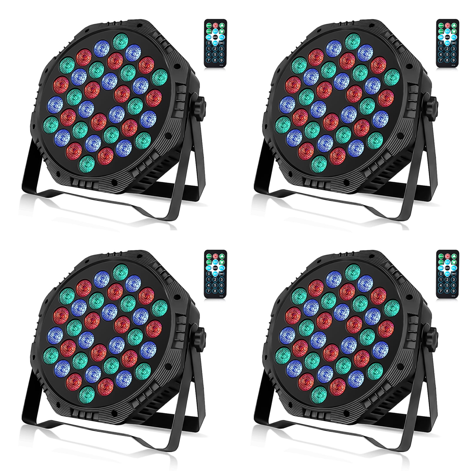 Stage Lights, Par Lights ( 4 Packs ) , 36 LED RGB Party Light 7 Color Lighting with Sound ...
