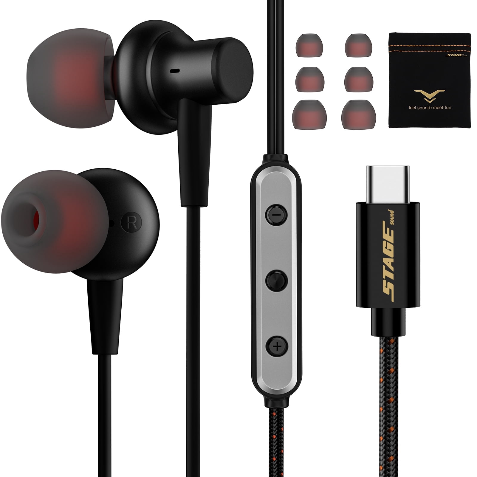 Stage Magic SE USB C Wired Earbuds with Microphone, Volume Control ...