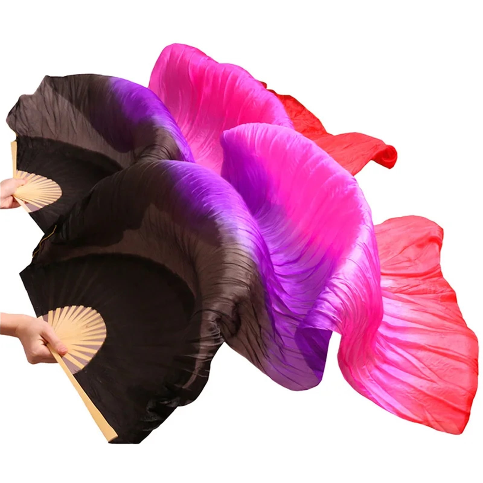 Stage Performance Dance Fans Silk Veils Colored Women Belly Dance Fan ...