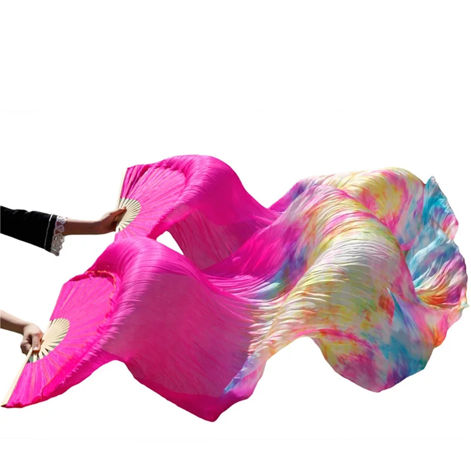 Stage Performance Dance Fans Silk Veils Colored Women Belly Dance Fan ...