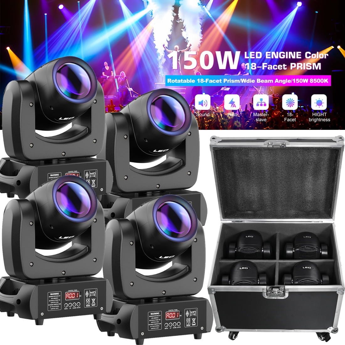 StageGlow Indoor 18 Prism Beam Moving Head Gobo Stage Light (4 Count ...