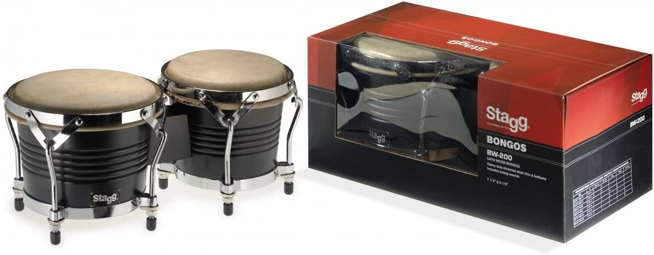 Stagg Model BW-200-BK Black 7.5-Inch & 6.5-Inch Latin Wood Bongo Hand ...