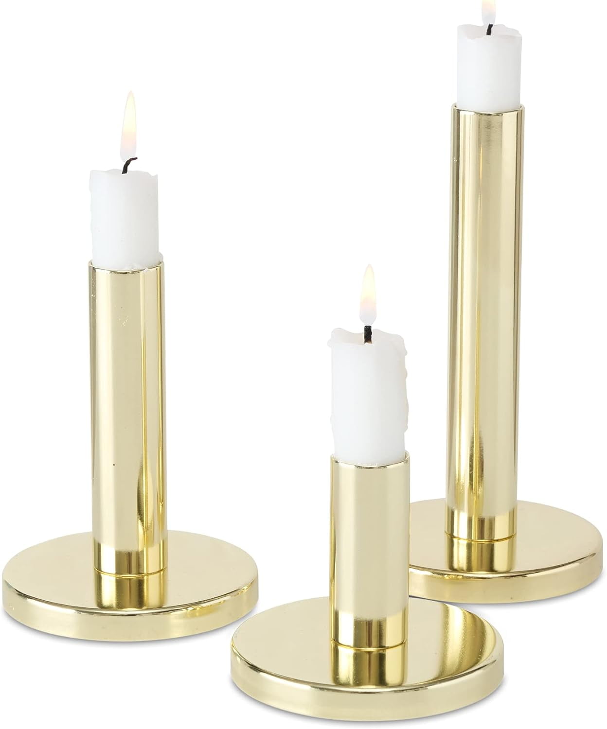 Staggered Scandi 3 Piece Taper Candle Holder Set, Gold Metal, Polished ...