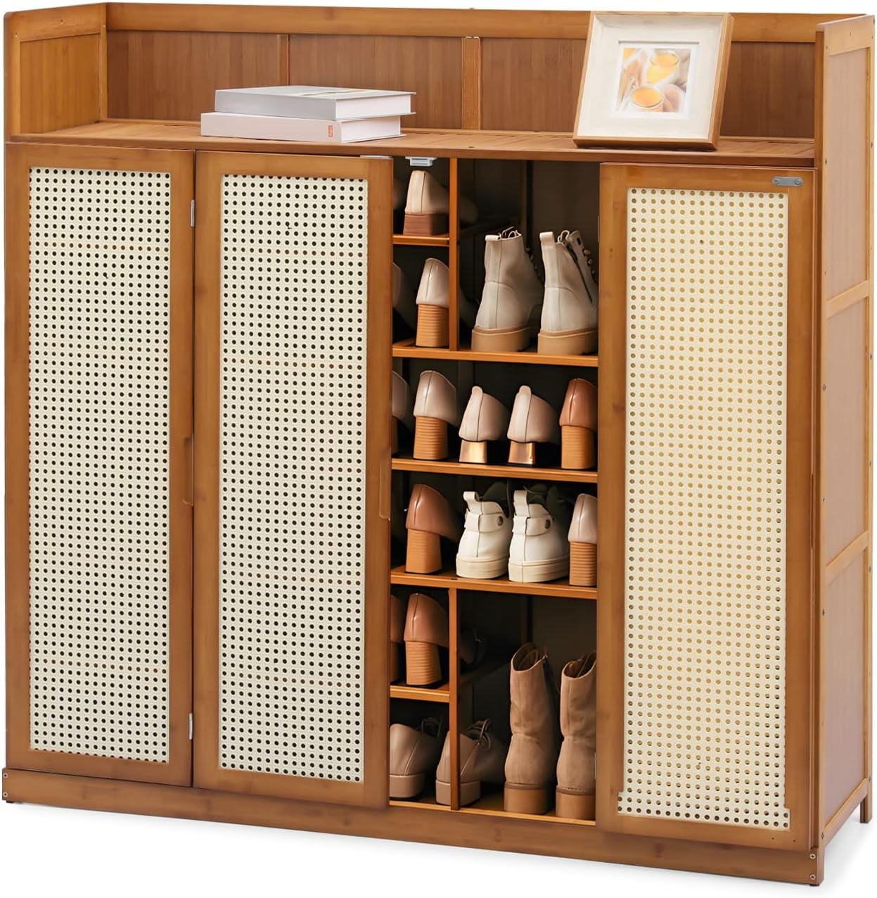 Staggered Tall Shoe Rack for Shoes and 6 Tier Bamboo Shoe Cabinet for ...