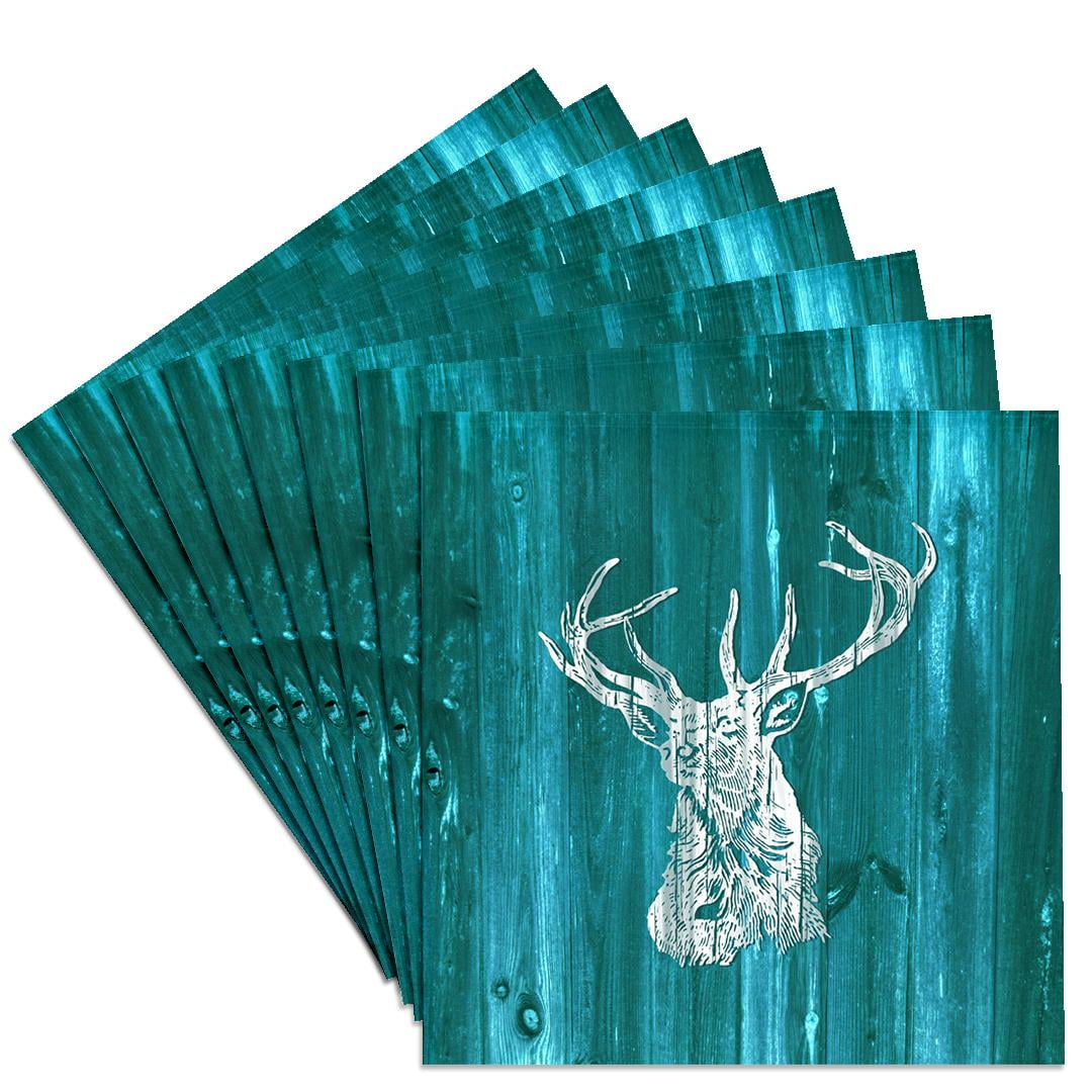 3drose, Stags Head Design in White over Blue Wood Background- Not Real ...
