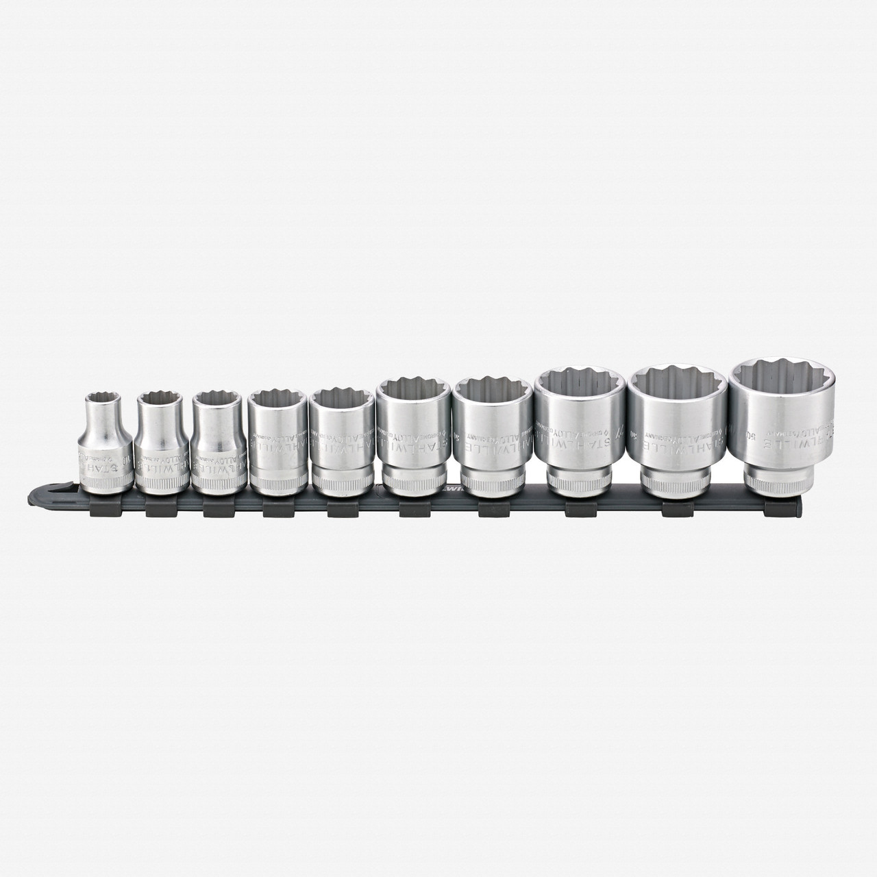 Stahlwille 12918/10-50 Outside Hex Socket Set on Plastic Socket Strip, Metric, 1/2" Drive, 10 ...