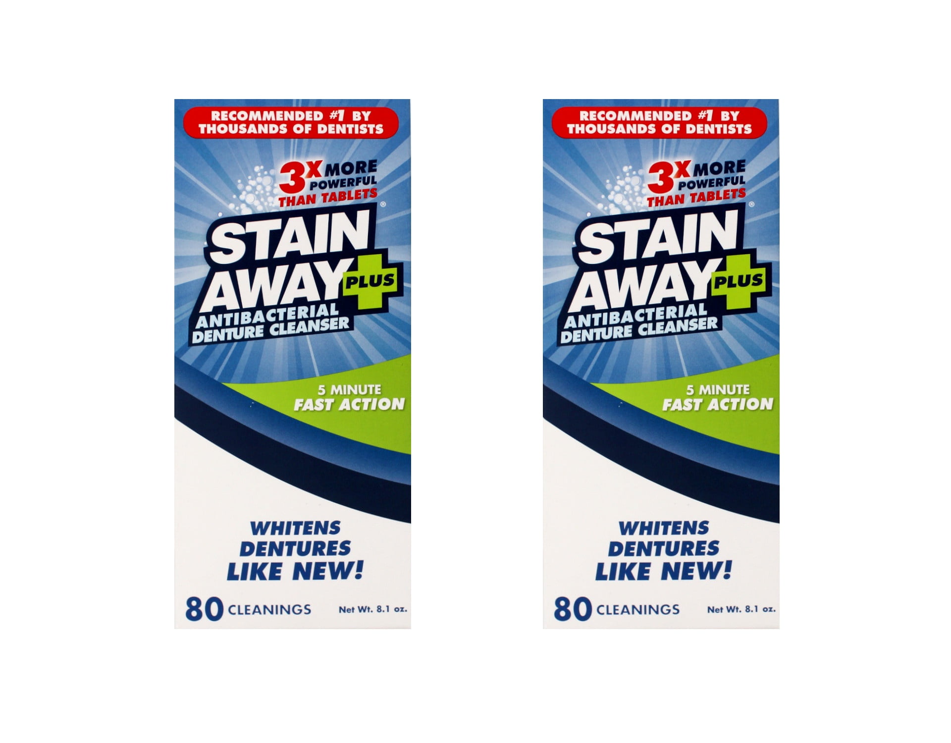 Stain Away Plus Denture Cleanser 5-Minute Fast Action 8.1oz. (Pack of 2 ...