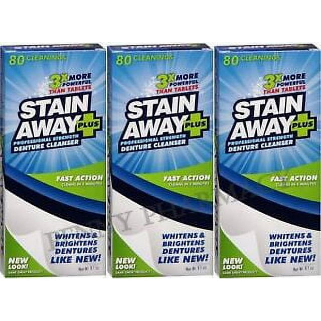 Stain Away Plus Denture Cleanser & Stain Remover, 8.1 oz, 3 Pack ...