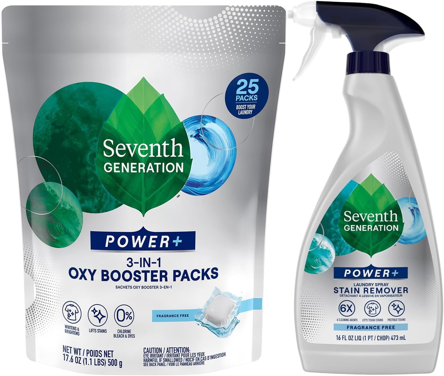 Stain Remover Bundle –Power+ Laundry Spray + 3-in-1 Oxy Booster Packs ...