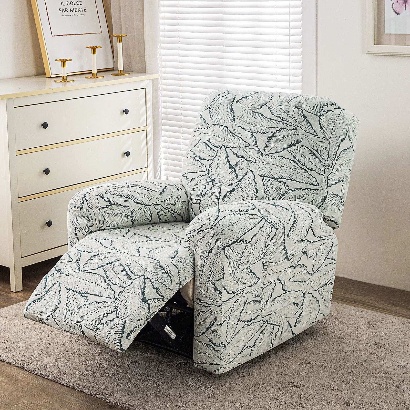 Stain Resistant Stretch Recliner Cover - Non Slip, Artistic Leaf Design ...