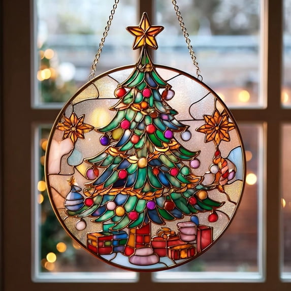 Stained Acrylic Christmas Tree Suncatcher, Holiday Window Decor ...