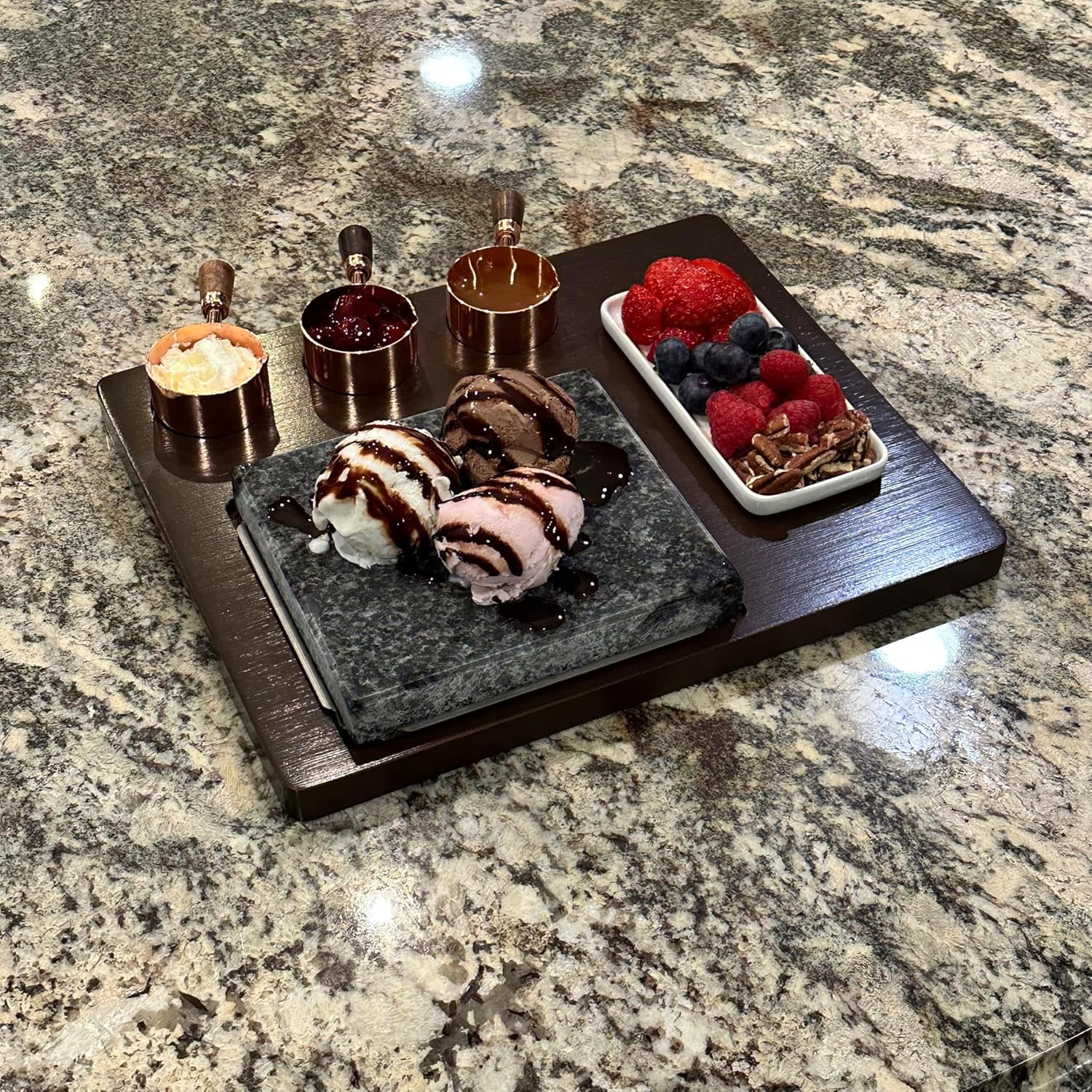 Stained Bamboo Granite Cooking Slab for Steak, Grill Stone Set for BBQ ...