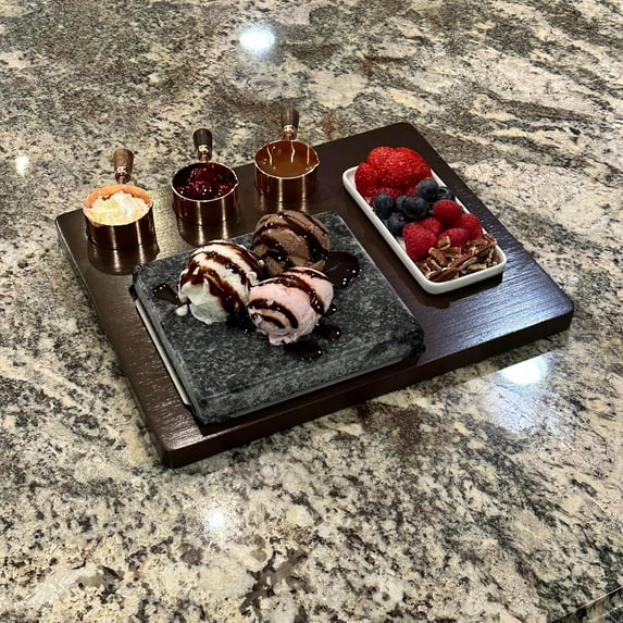 Stained Bamboo Granite Cooking Slab for Steak, Grill Stone Set for BBQ ...