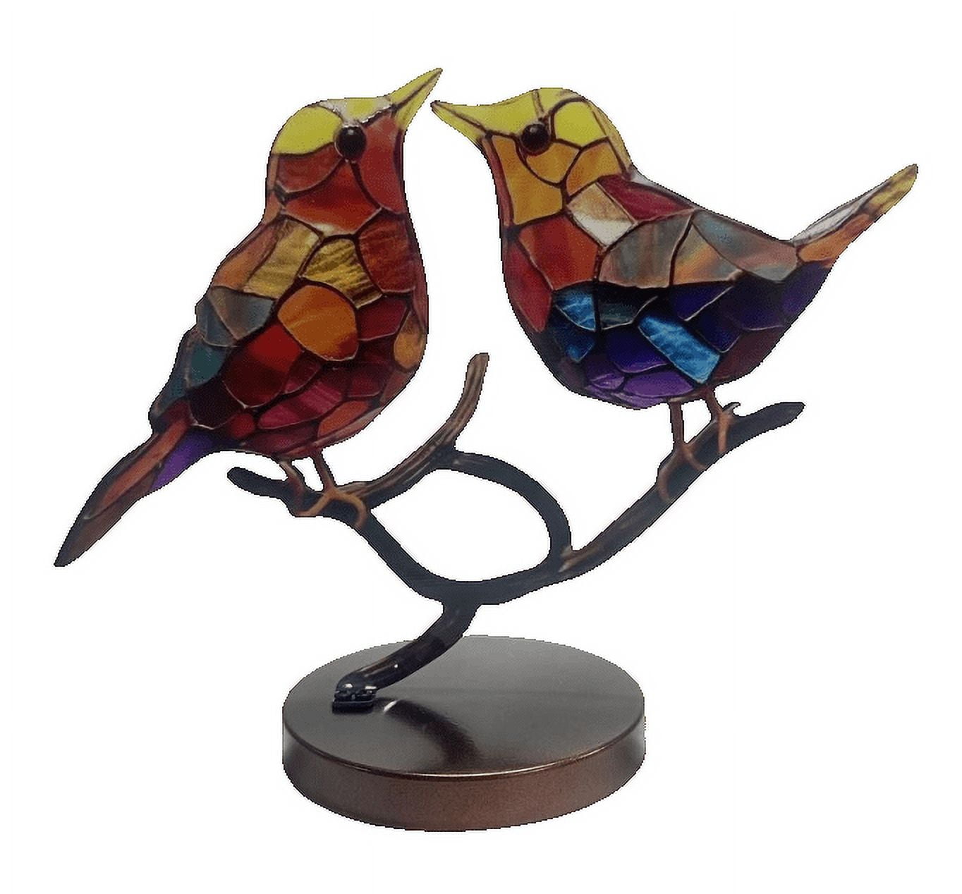 Stained Birds On Branch Desktop Ornaments Double Sided Metal with a ...