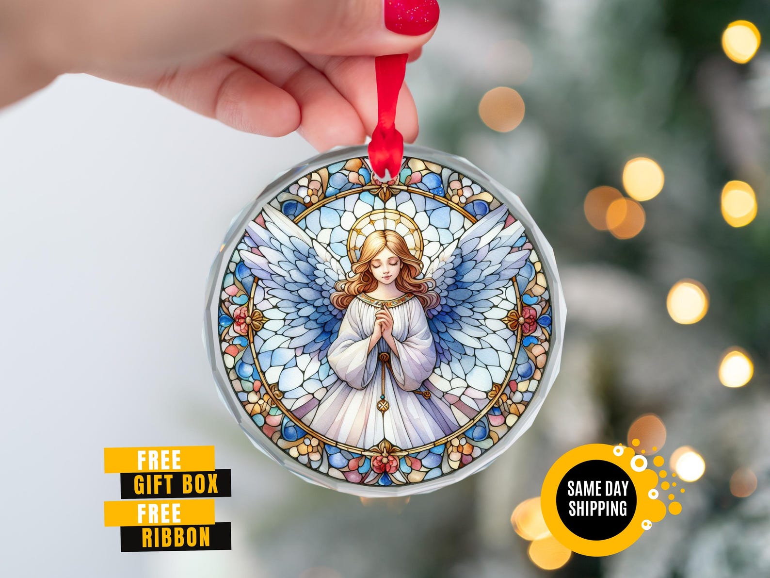 Stained Glass Angel Christmas Ornament, Heirloom Keepsake Holiday ...