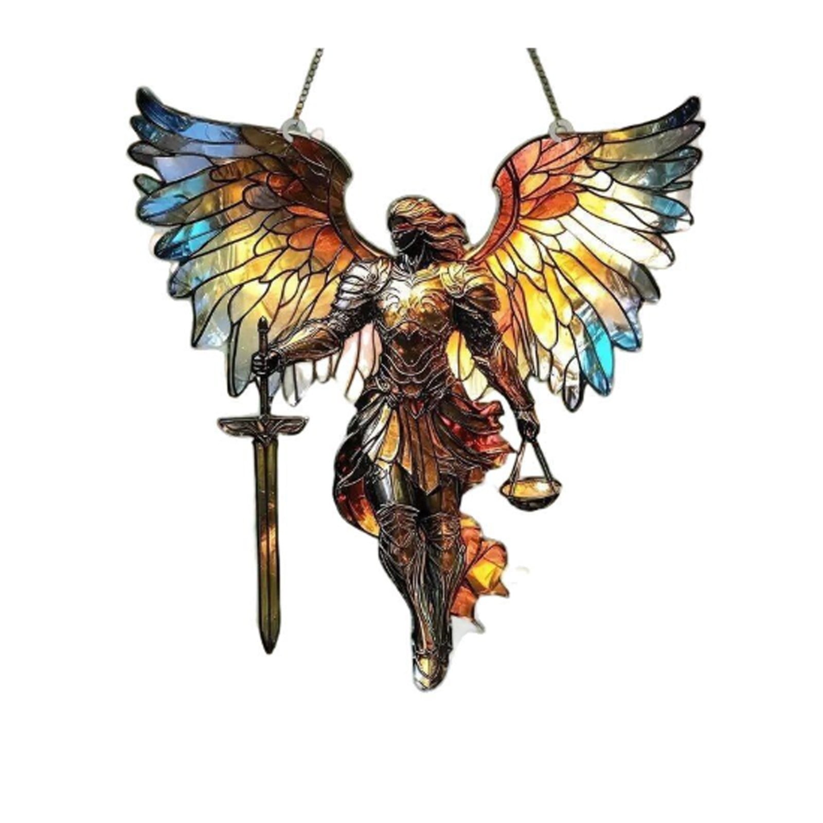 Stained Glass Angel with Sword and Scales Handcrafted Decorative ...