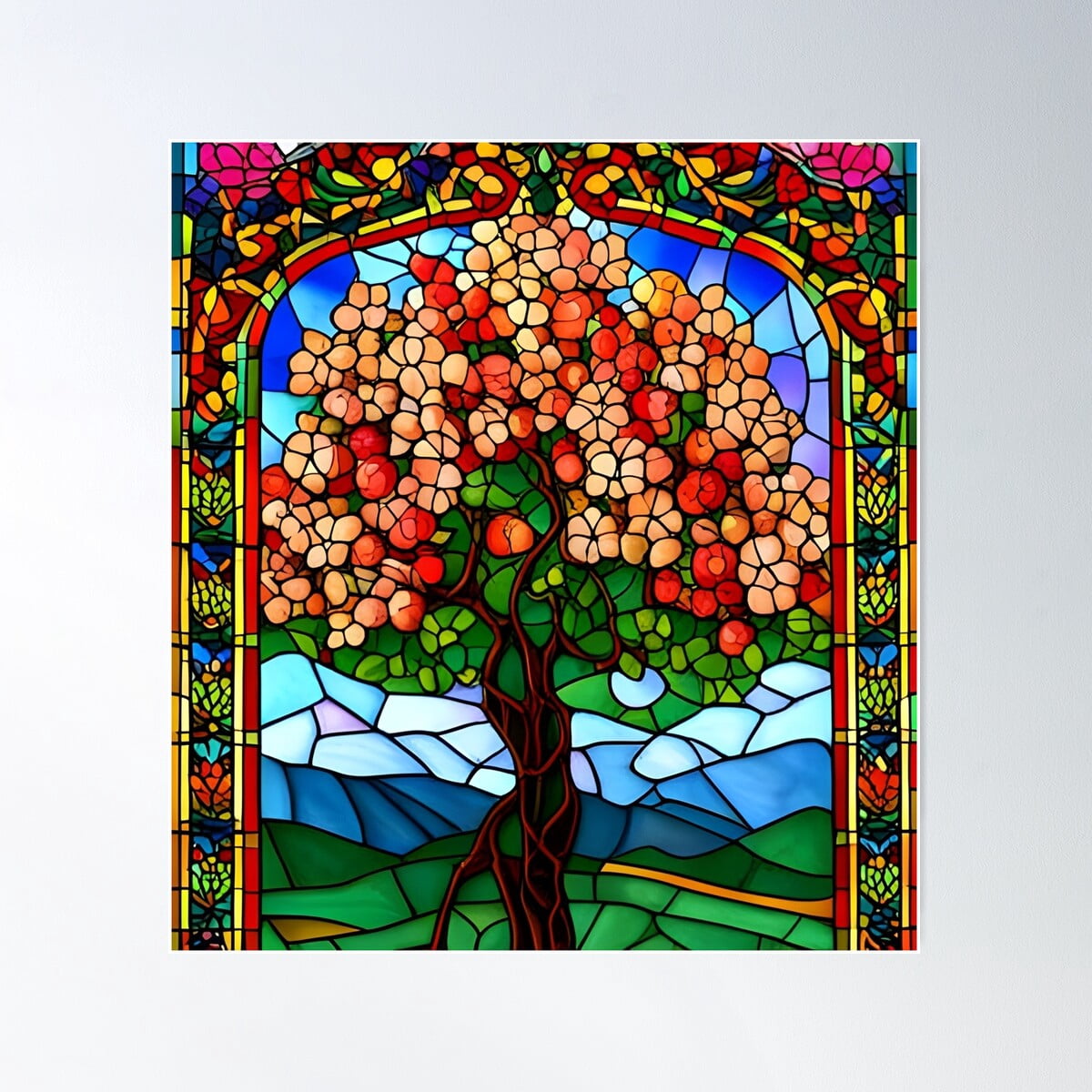 Stained Glass Apple Tree Window Poster Wall Art, Modern Wall Decor For ...