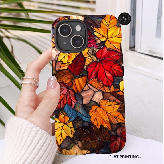 Stained Glass Autumn Maple Leaf Fall Colors Case for iPhone 17 11 12 13 ...