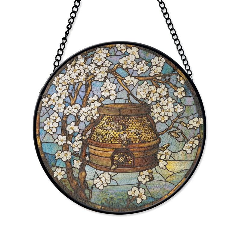 Stained Glass Beehive with Blossoms Window Hanging, Charming Nature ...