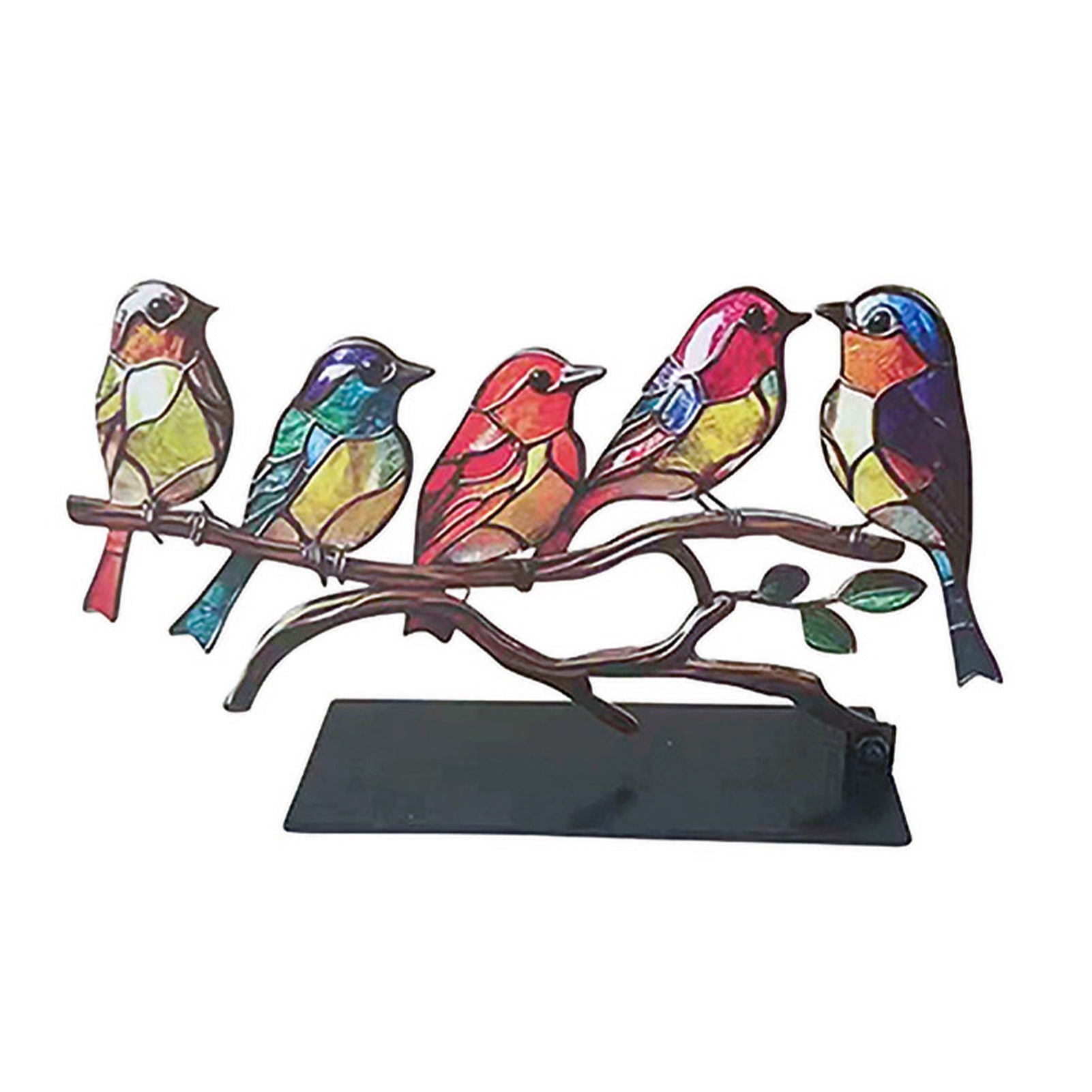 Stained Glass Birds on Branch Desktop Ornaments,Double Sided Multicolor ...