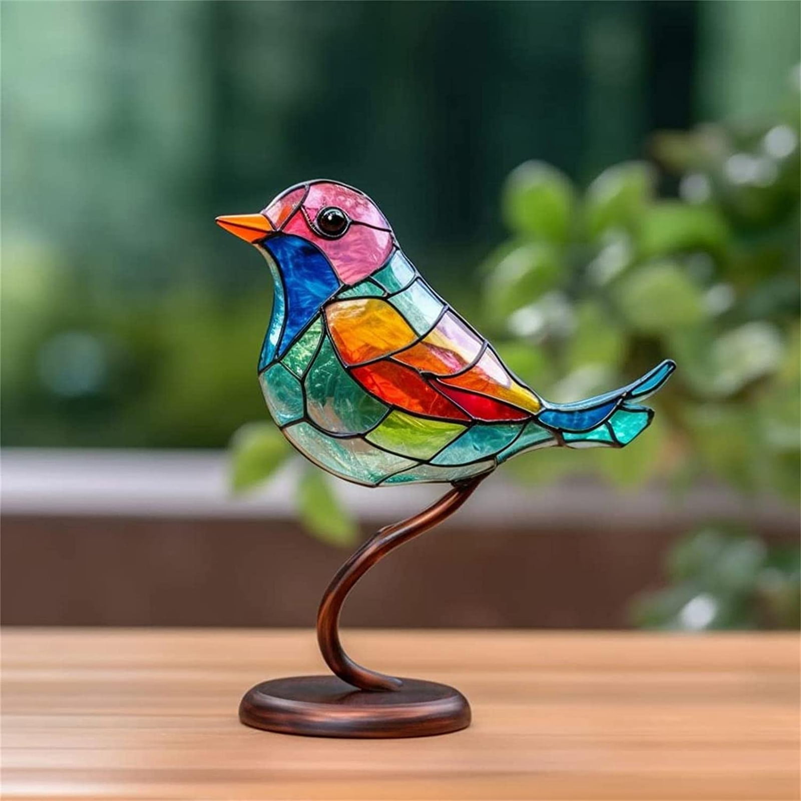 Stained Glass Birds On Branch Desktop Ornaments,Metal Flat Vivid Birds ...