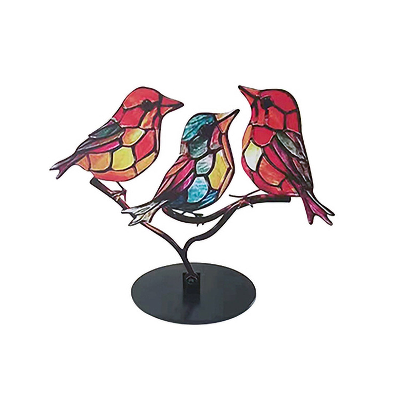 Stained Glass Birds On Branch Desktop Ornaments Double Sided Multicolor ...