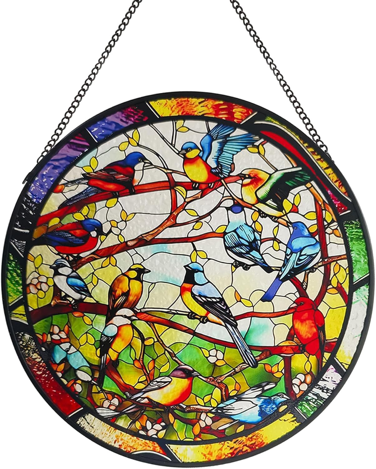 Stained Glass Birds Suncatchers, Branch Hanging Art for Windows, Home ...