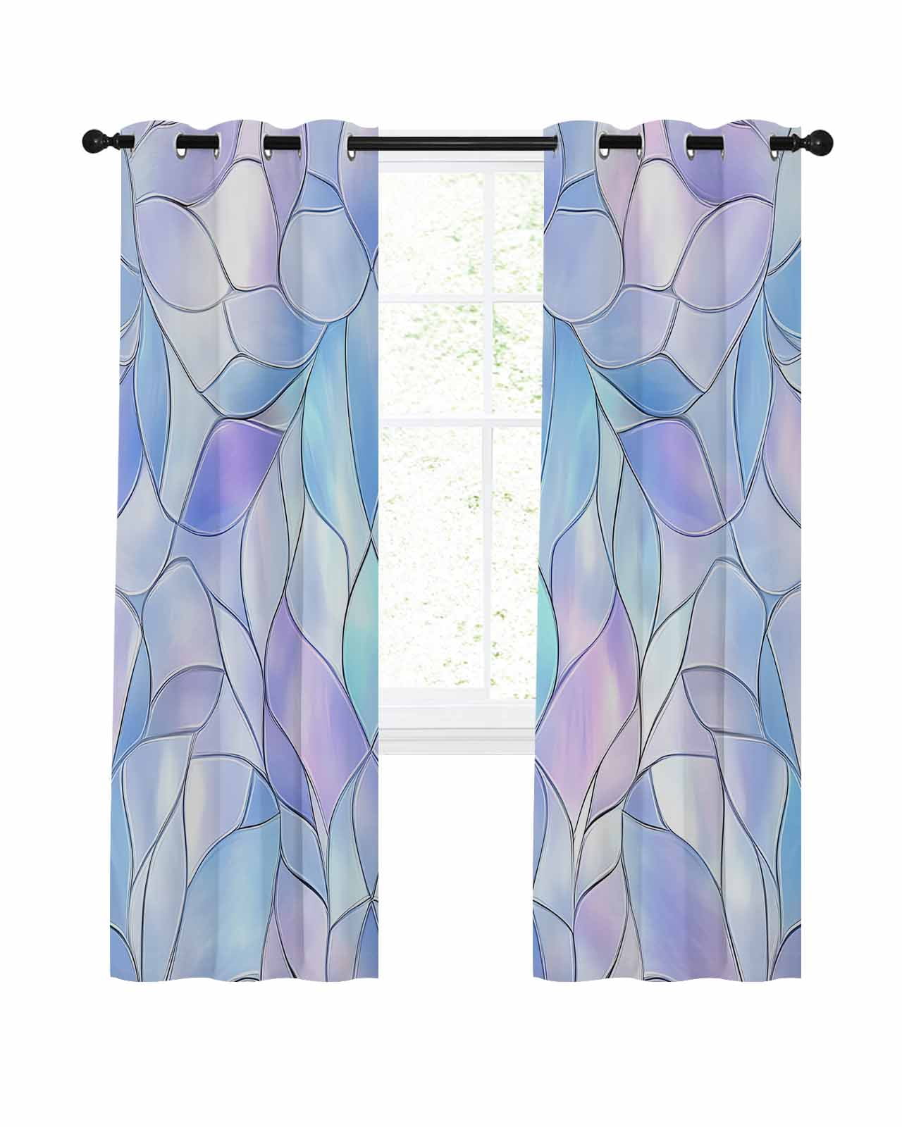 Stained Glass Blackout Curtains 84 Inches Long for Bedroom, Blue Purple ...