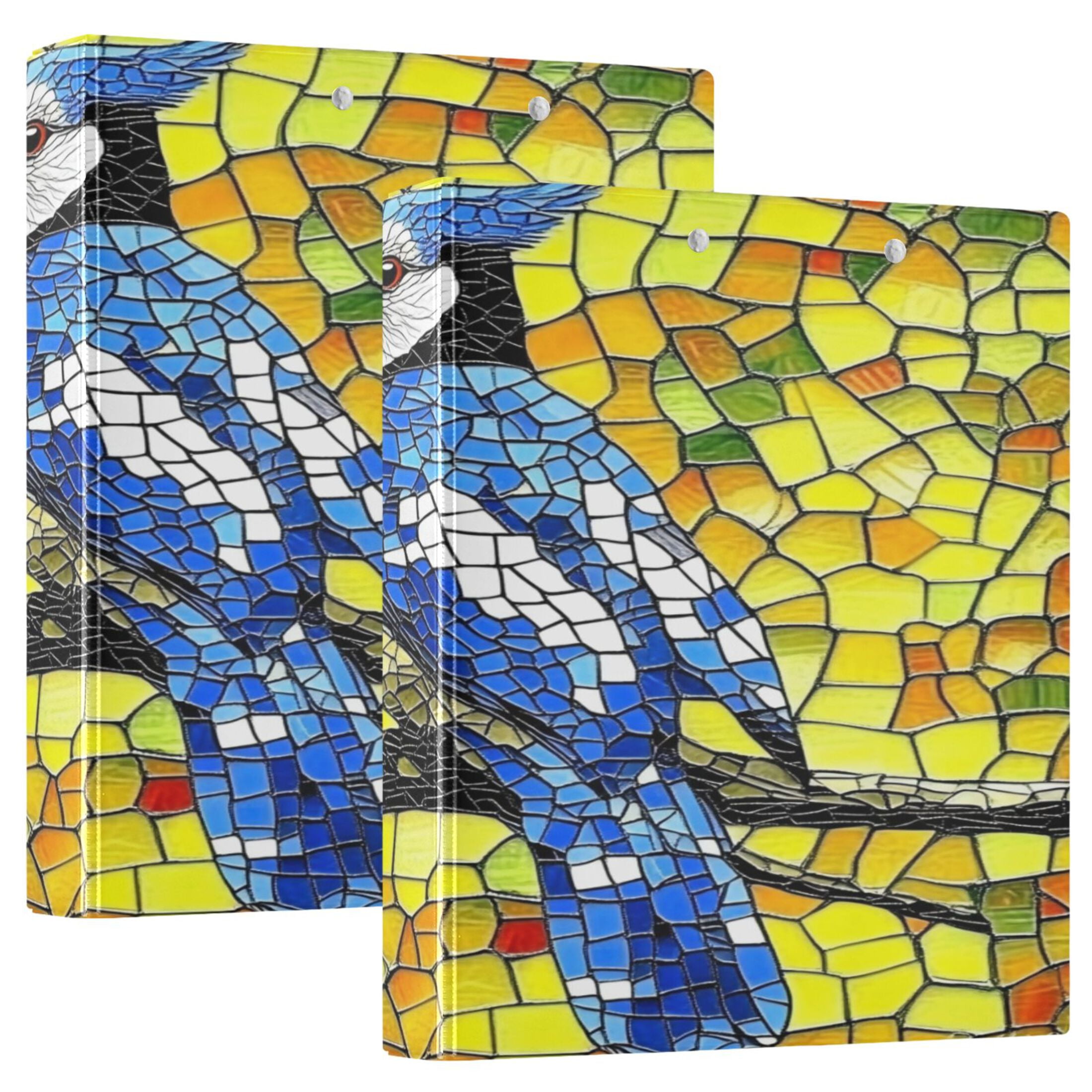 Stained Glass Blue Jay 12.4x10.6in PVC Round Ring Binder, D-Ring 3-Hole ...