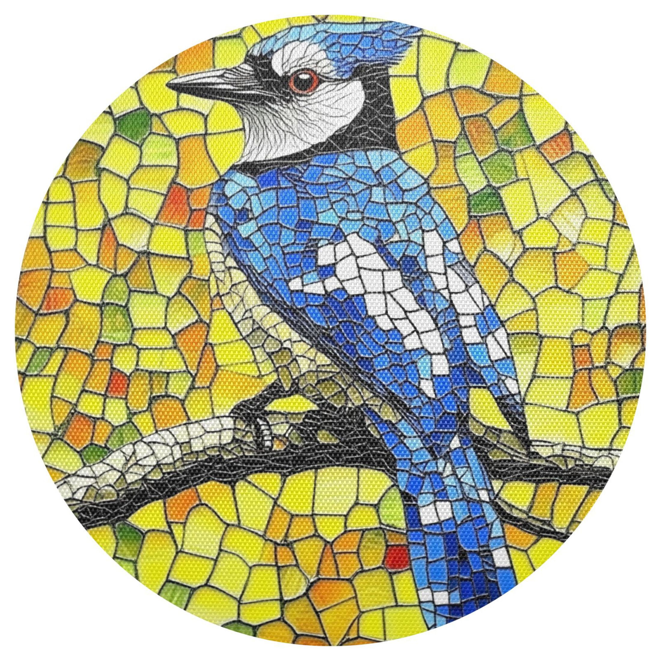 Stained Glass Blue Jay 6-Piece 15.4in Durable PVC Plate Mats, Heat ...