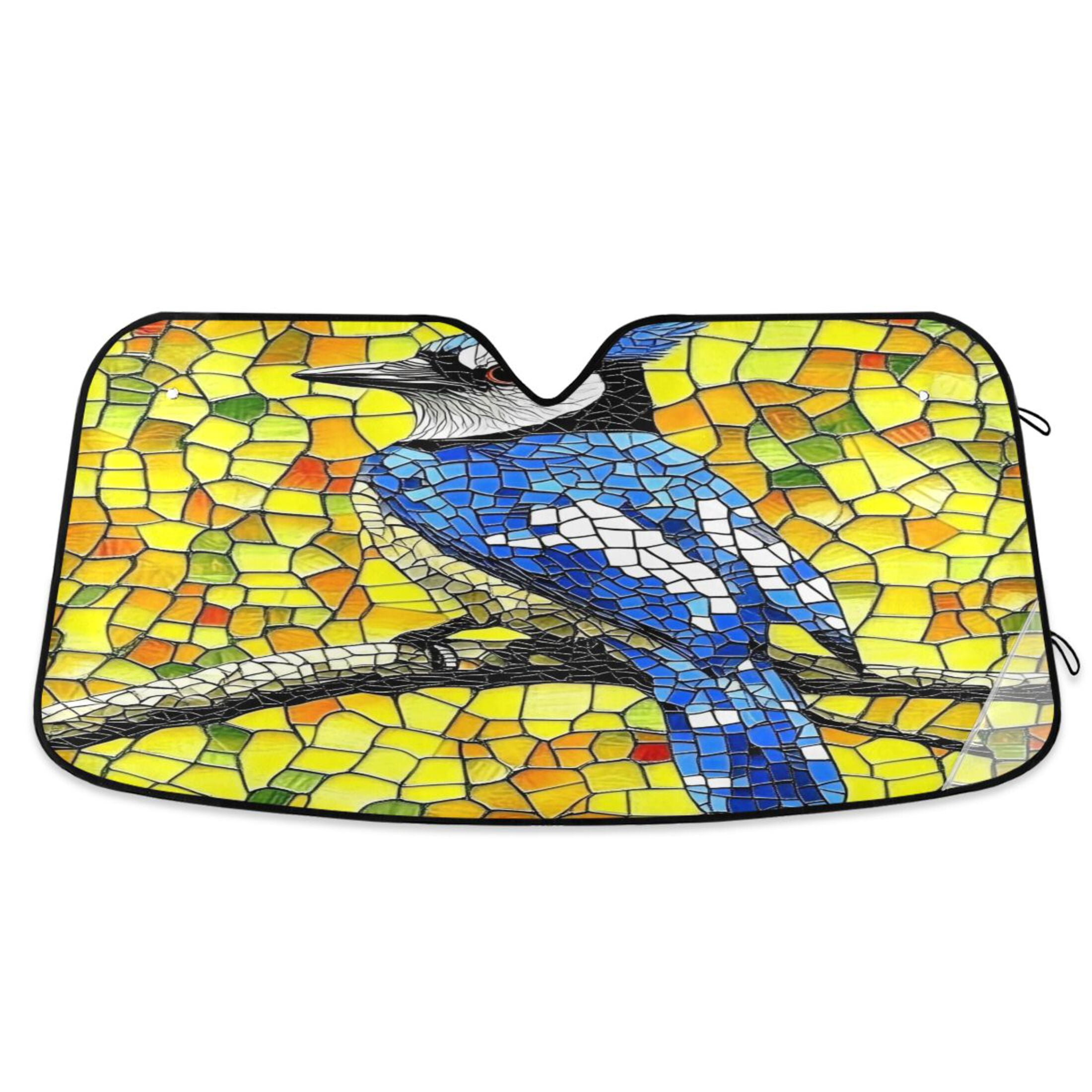 Stained Glass Blue Jay Automobile Sunshade 57x31.5in Aluminum Foil 4 ...