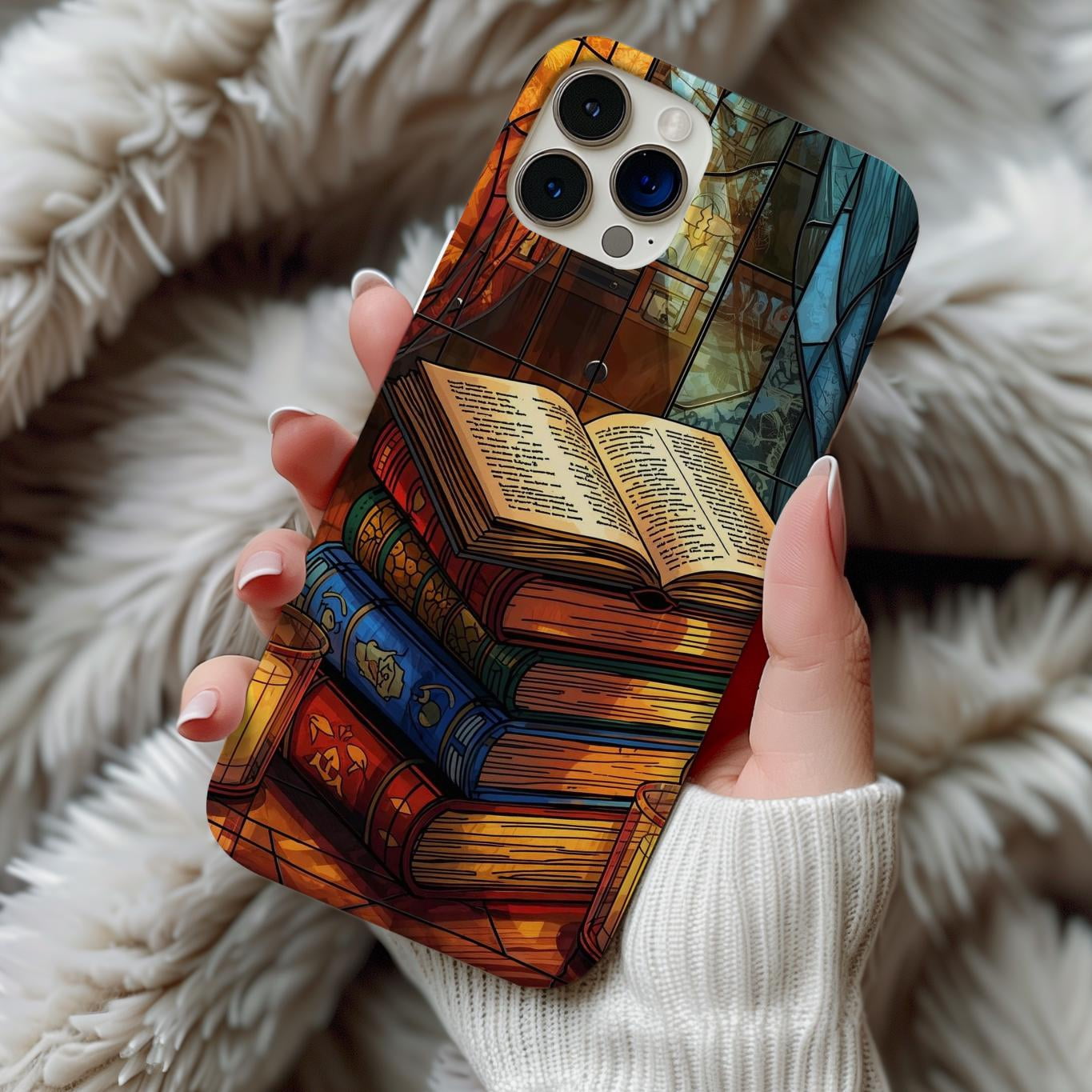 Stained Glass Book Stack Book Lover Art Phone Case for iPhone 17 ...