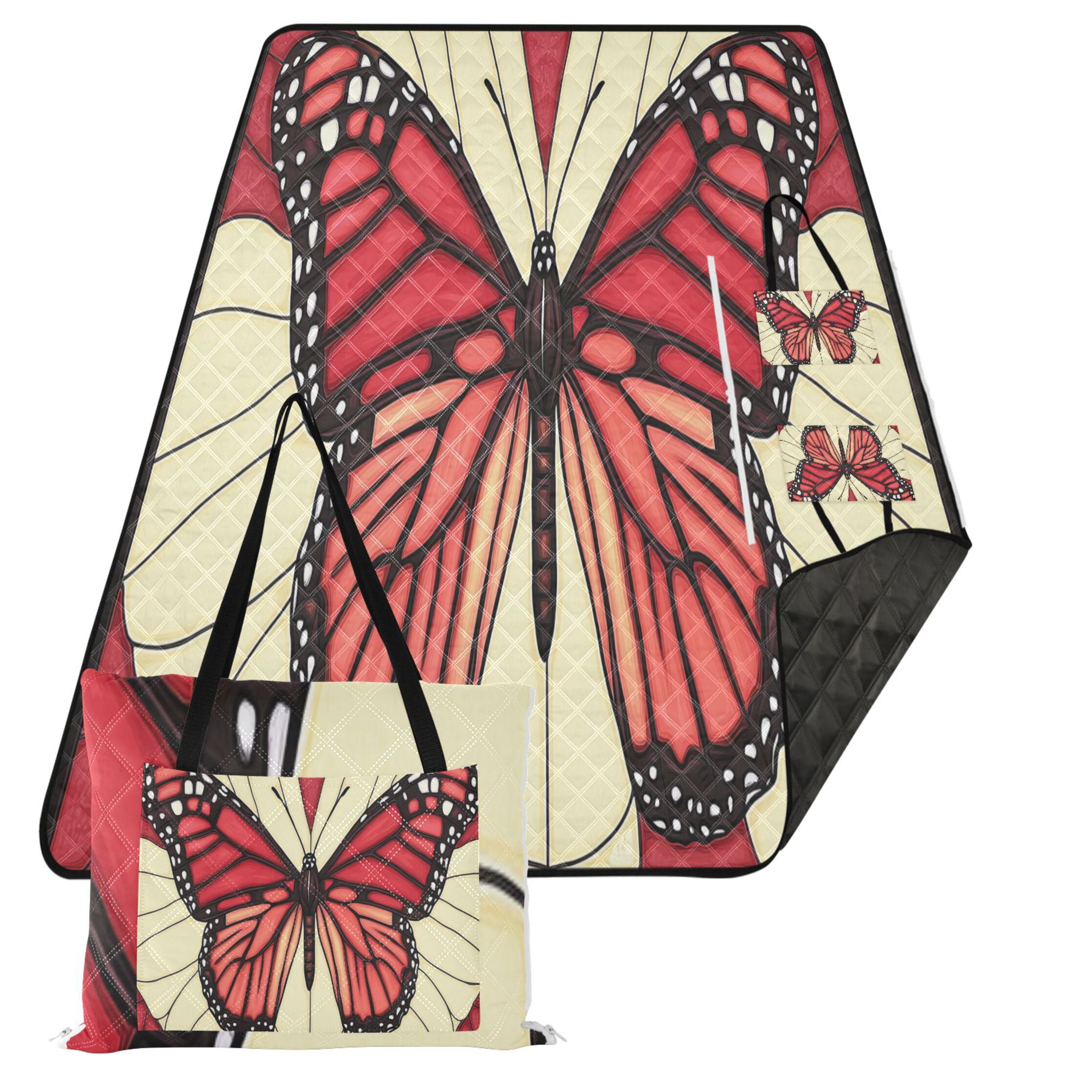Stained Glass Butterfly Pattern 60x80in Waterproof Picnic Mat, Foldable ...