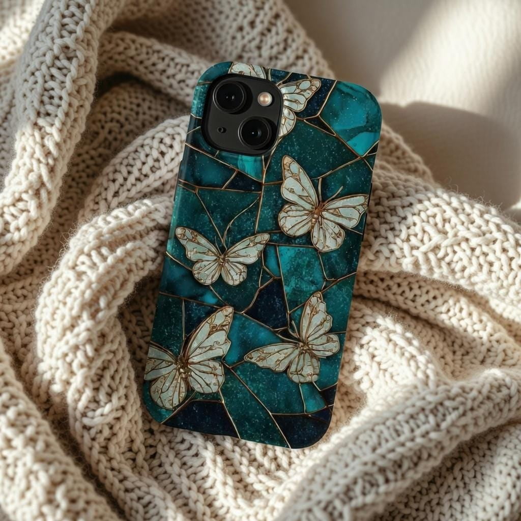 Stained Glass Butterfly Phone Case - Whimsical Insect Art Tough MagSafe ...