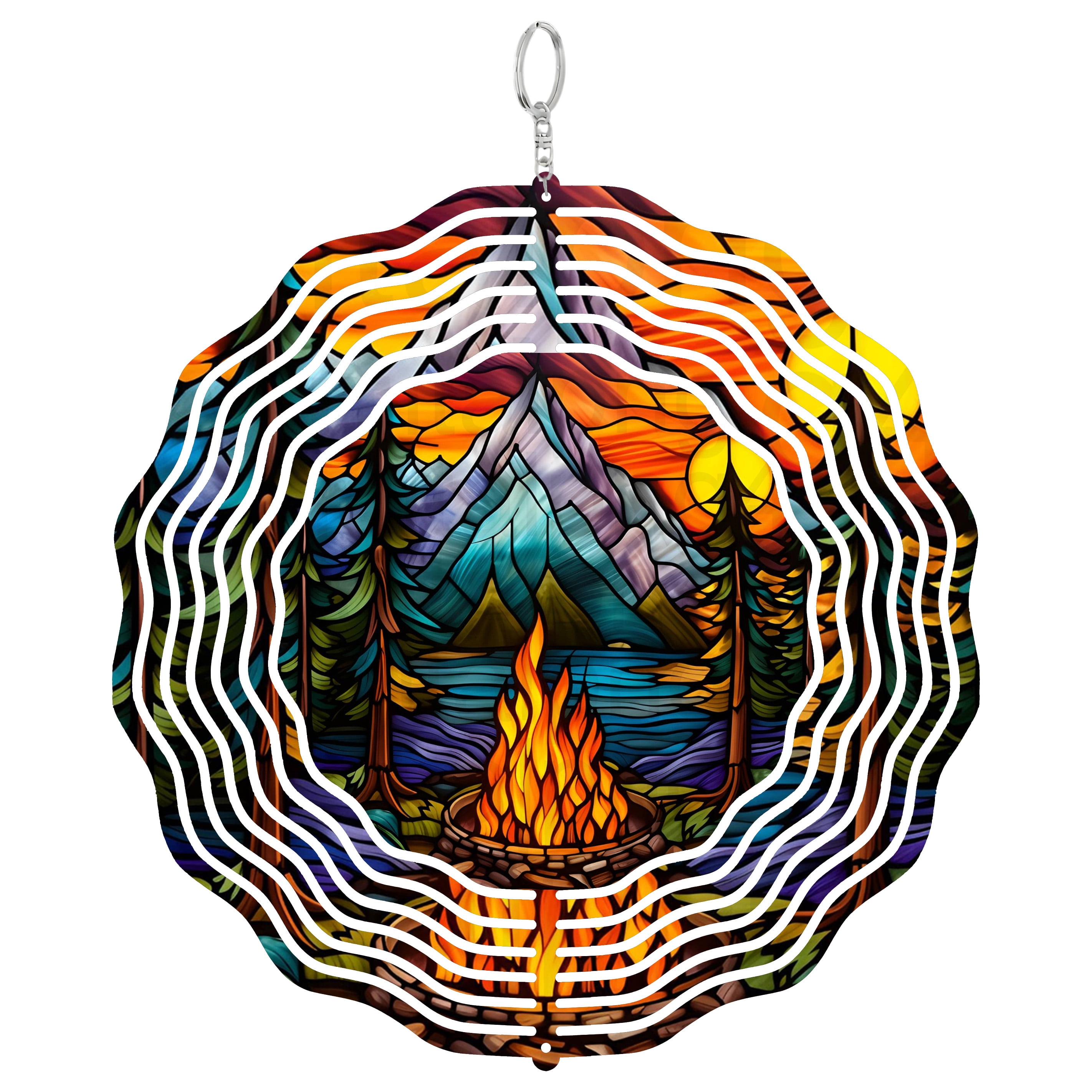 Stained Glass Campfire 3D Wind Spinner Kinetic Hanging Garden Decor ...