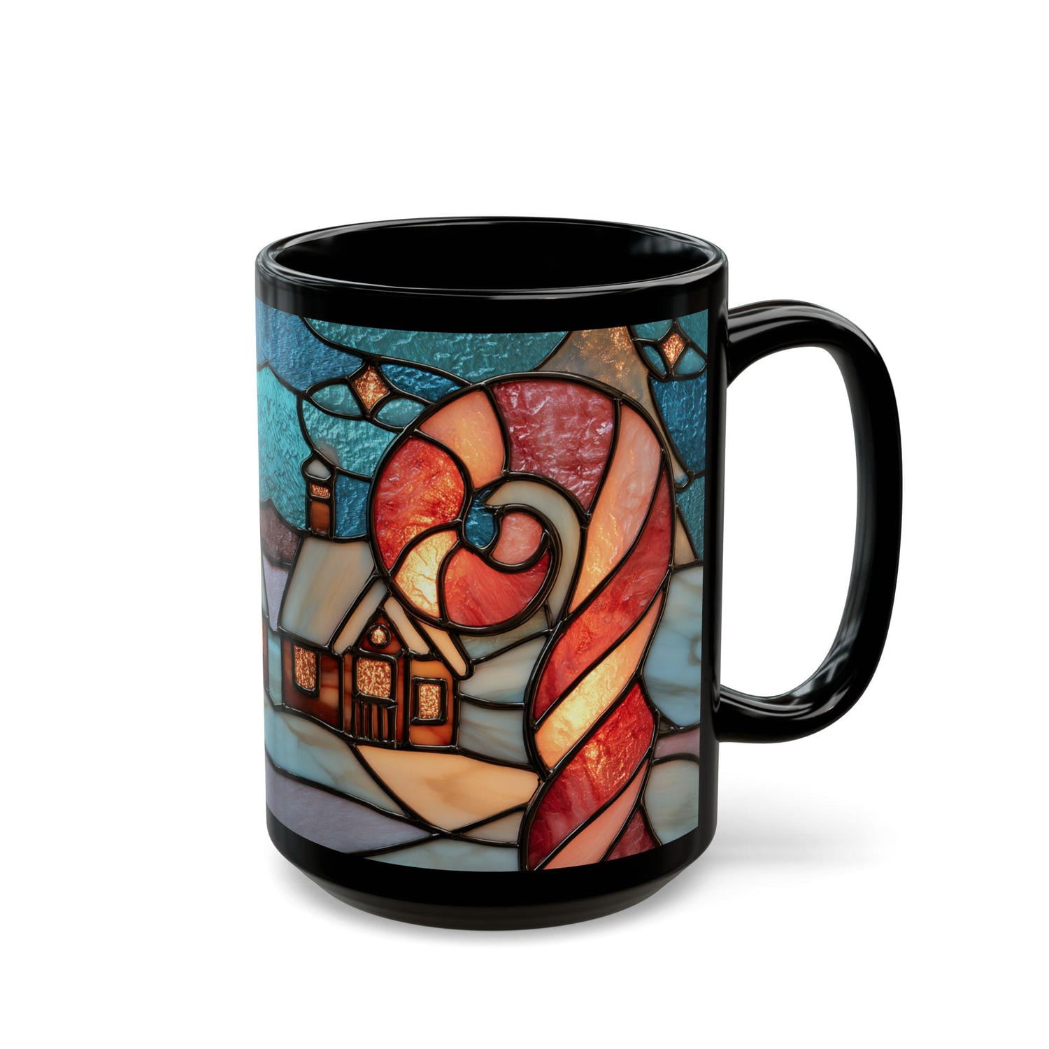 Stained Glass Candy Cane Cottage Mug Christmas Coffee Cup Cozy Holiday ...