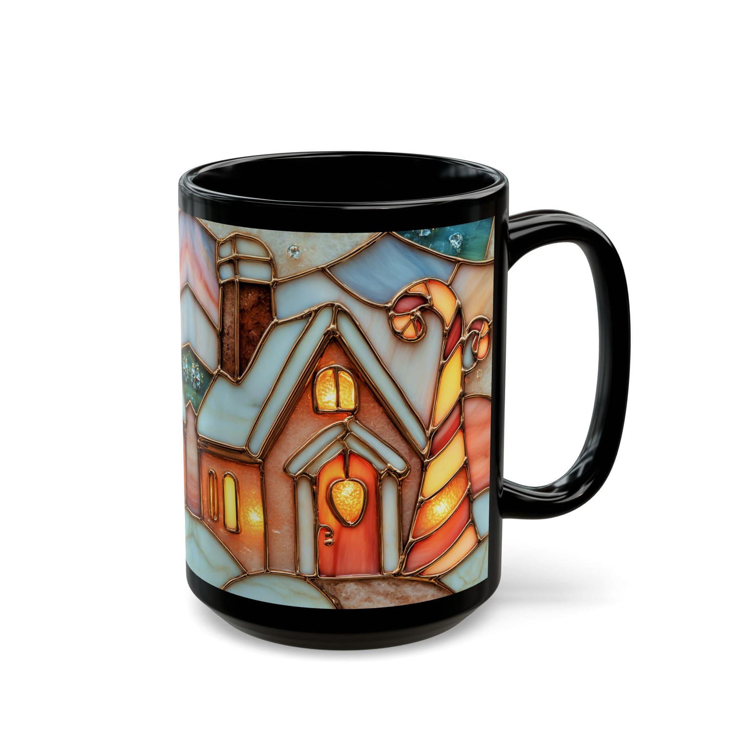 Stained Glass Candy Cane House Mug Christmas Cottage Coffee Cup Cozy ...