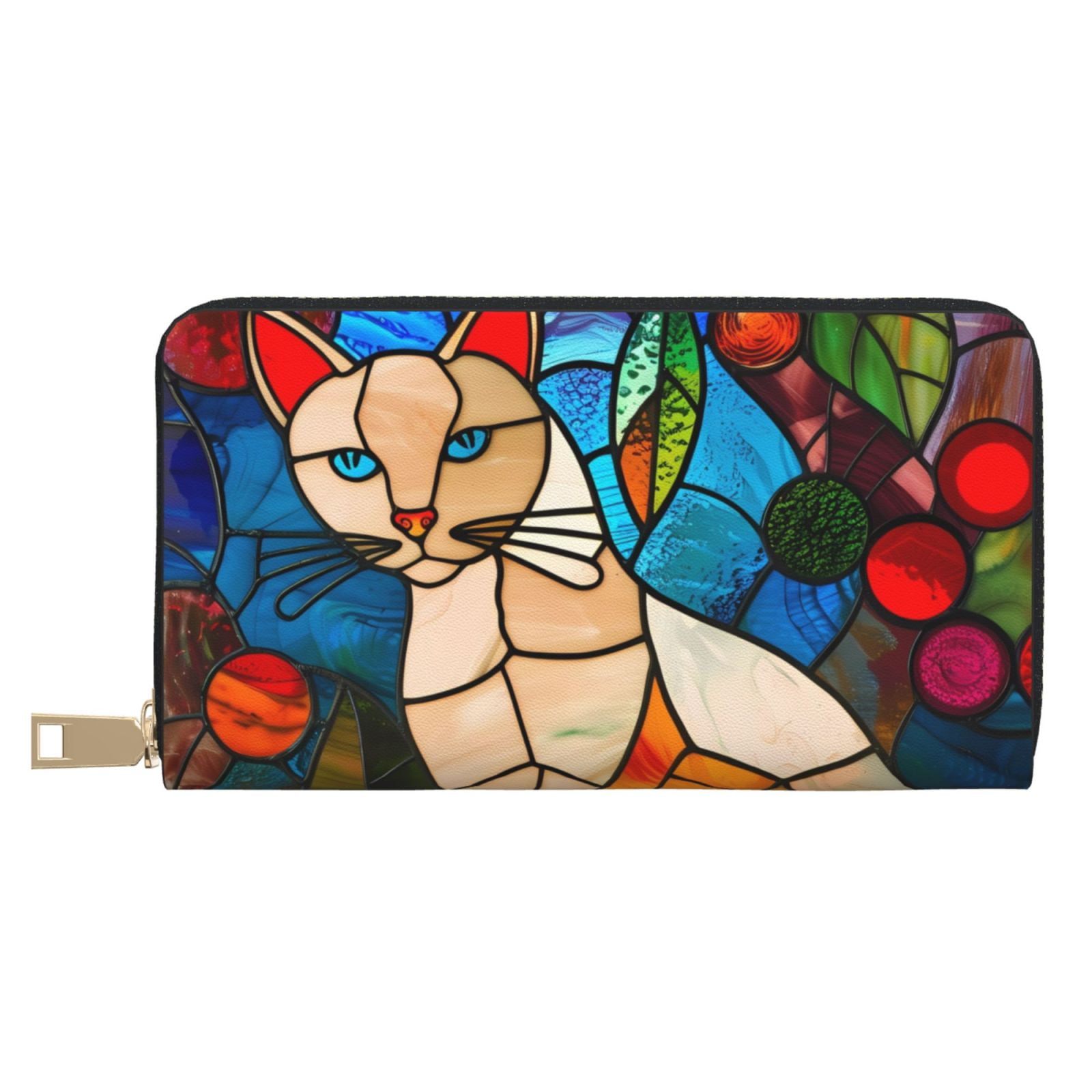 Stained Glass Cat Art Wallet Women, Leather Bifold Multi Card Wallet ...