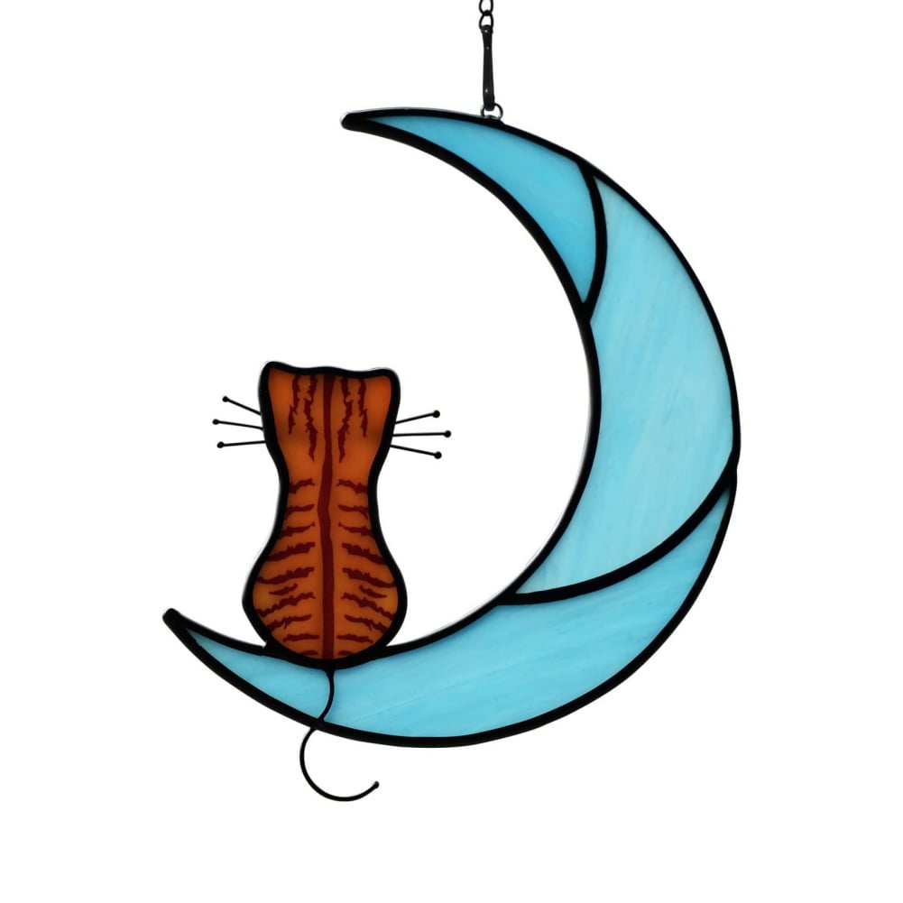 Stained Glass Cat on Moon Gifts,Sleeping Cat Gifts for Cat Lovers ...