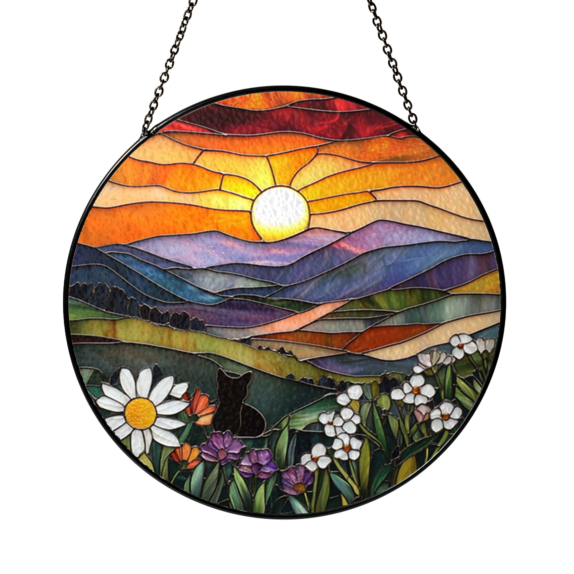 Stained Glass Cat Suncatcher, Decorative Window Hanging Art with Cat ...