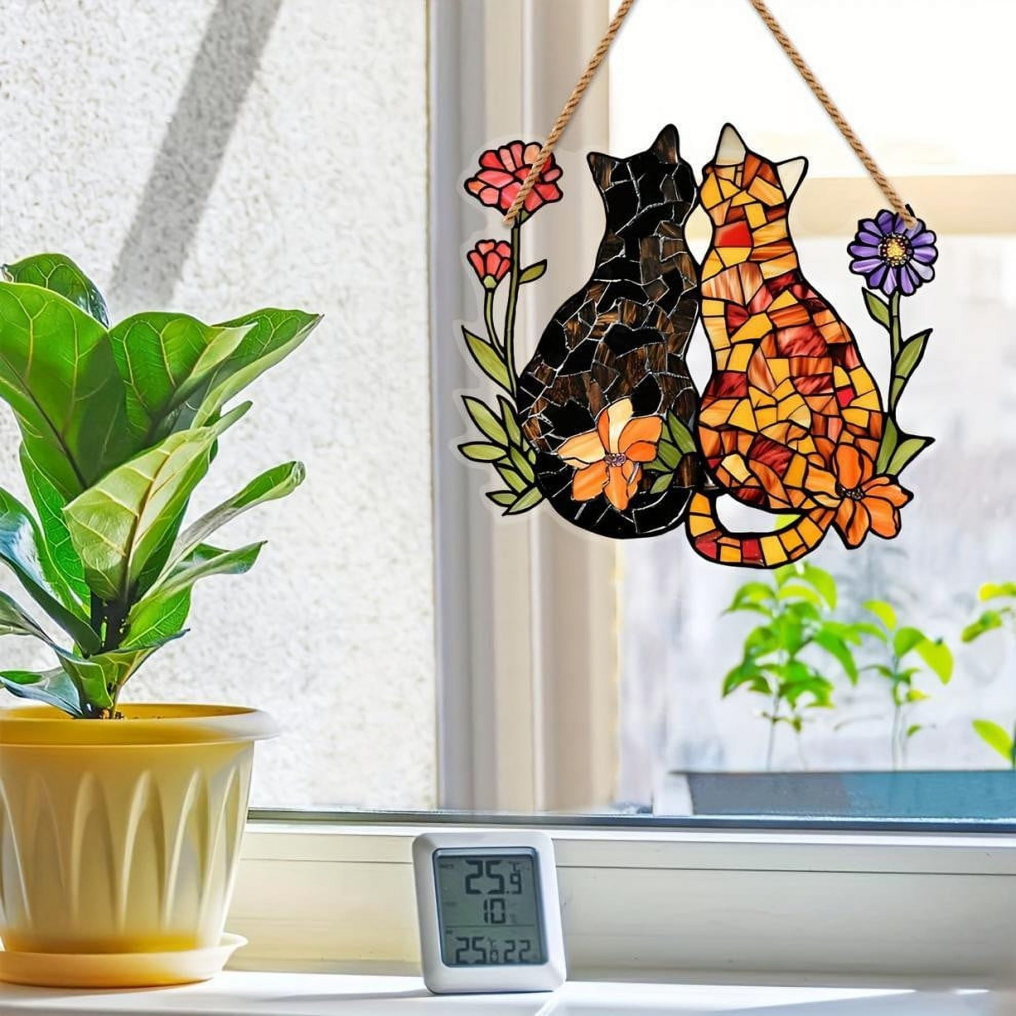 Stained Glass Cat Window Hanging Cat Suncatcher for Hanging Decorations ...