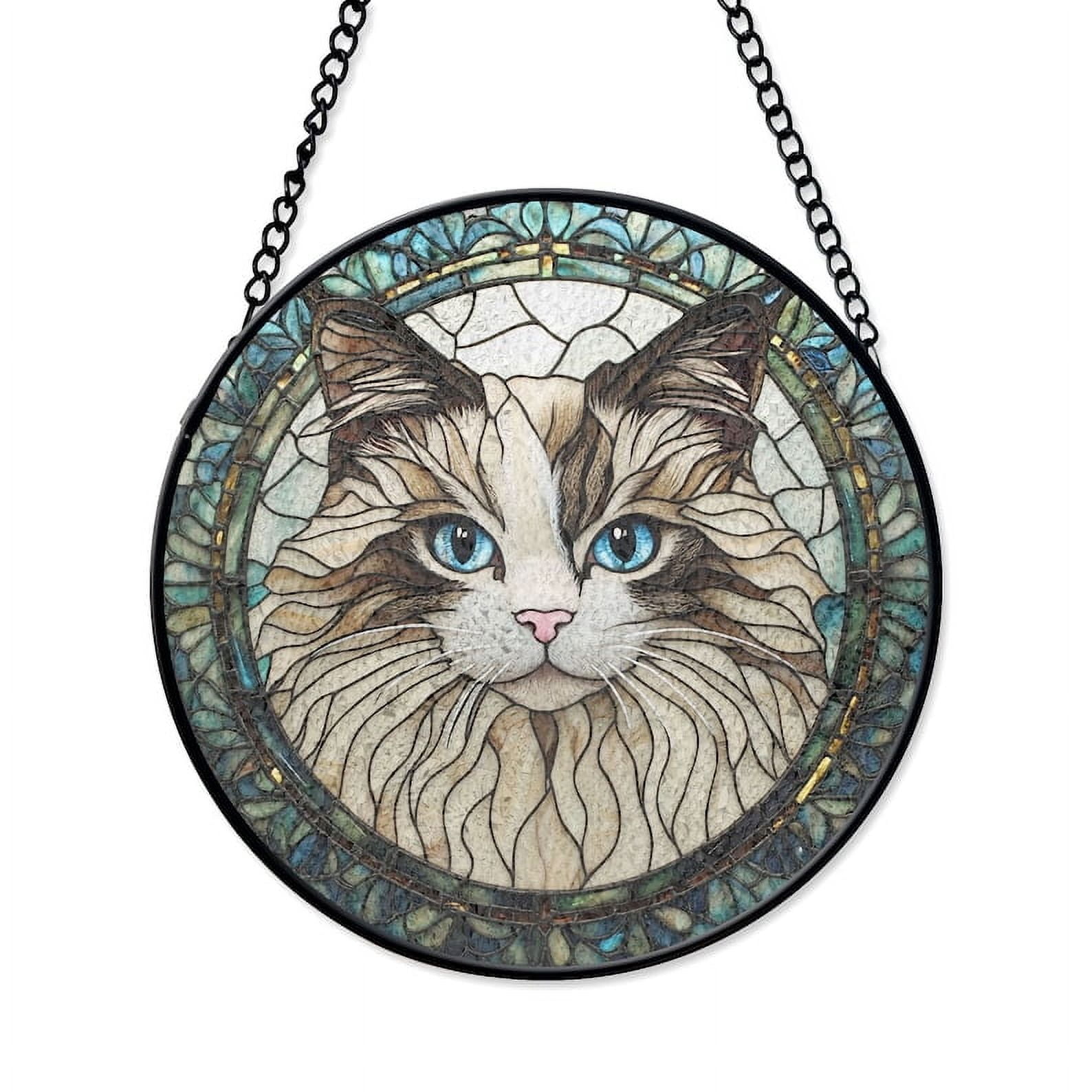 Stained Glass Cat Window Panel with Bright Blue Eyes – Unique Cat Lover ...