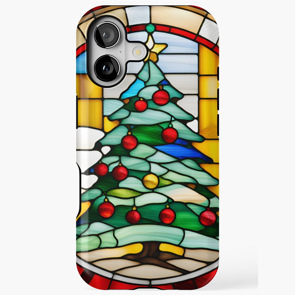 Stained Glass Christmas Tree Design Tough Case for iPhone 17 through 11 ...