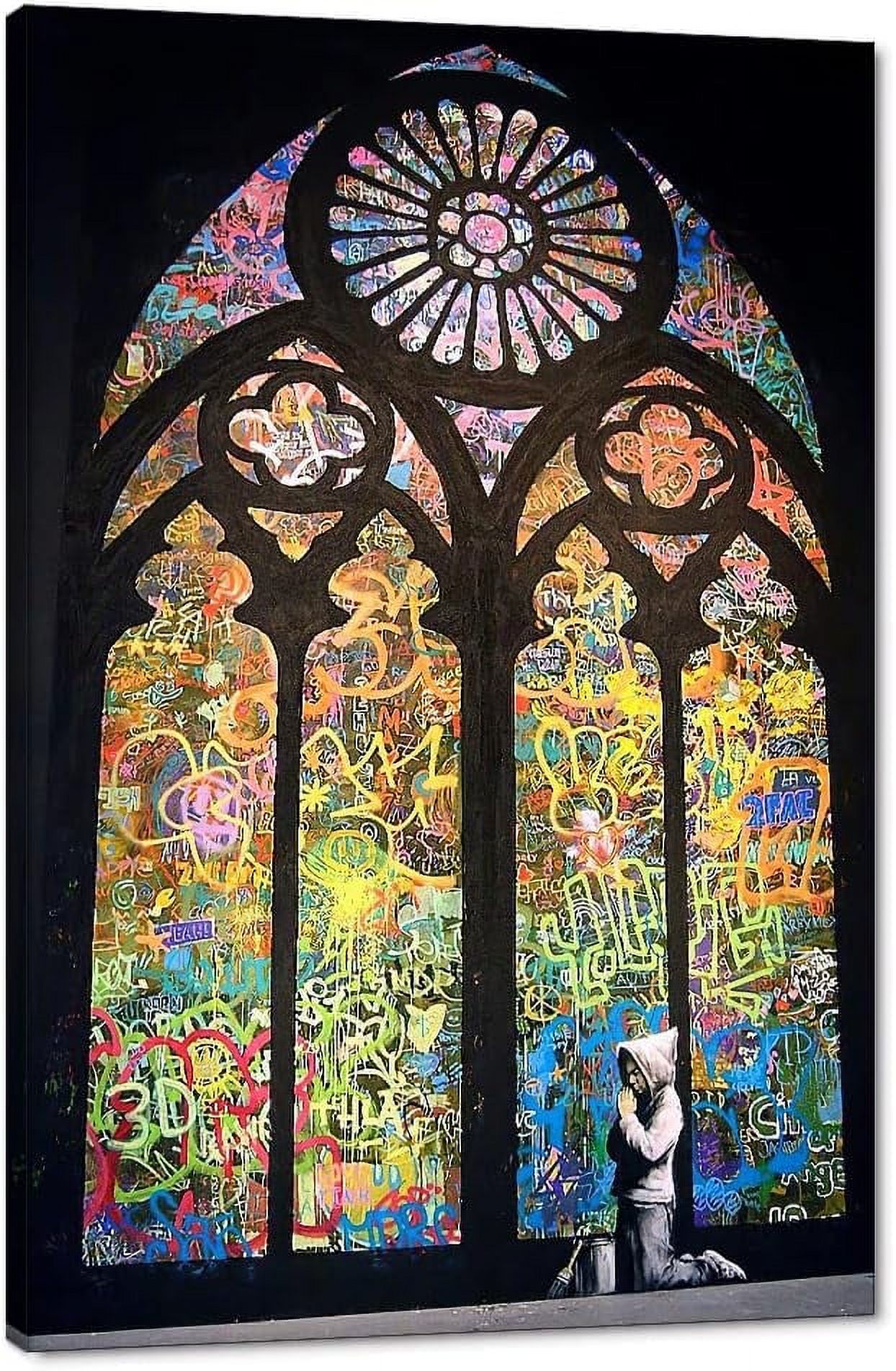 Stained Glass Church Graffiti Wall Art Praying Boy In Cathedral Canvas ...